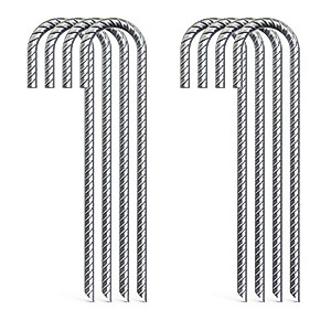 AAGUT 8 Pack Galvanized Rebar Tent Stakes J Hook 12 Inch, Chain Link Fence Stakes Canopy Yard Landscape Garden Staples, Heavy Duty Metal Steel Ground Anchors