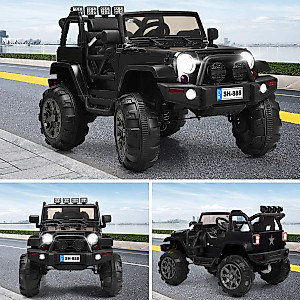 HONEY JOY 12V Ride On Truck, Battery Powered Electric Cars for Kids, Spring Suspension, MP3, LED Lights, Remote Control, Openable Door, Safety Belt, Toddler 4 Wheeler Ride On Toys Car for Boys Girls