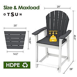 OTSUN Outdoor Tall Adirondack Chairs Set of 2 with Removable Table, Patio Bar Stool High Back, Widened Arms, All-Weather Balcony Chair for Backyard, Garden, Yard