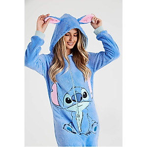 Disney Stitch Onesie, Easy to Wash Stitch Onesies, Adorable Stitch Pajamas for Women and Men, Fluffy Onesies for Teens and Adults, Ideal Zip Up Pajamas Gift, Blue Stitch, Medium