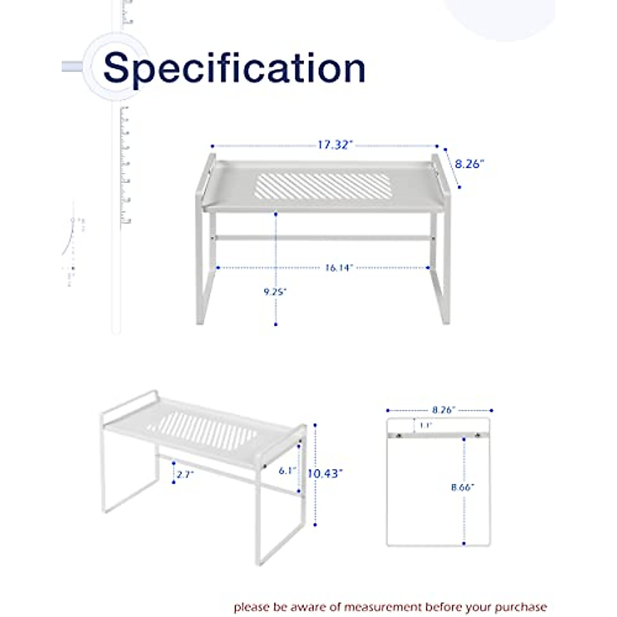 Nxconsu 2Pack Cabinet Shelf Organizer Storage Rack Shelf Riser for Kitchen Pantry Cupboard Bathroom Under Sink Counter Countertop Desk Space Saver Freestanding Heavy Duty Nonslip Leak White