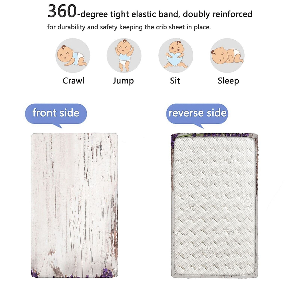 Rustic Wood Themed Fitted Crib Sheet,Standard Crib Mattress Fitted Sheet Soft and Breathable Bed Sheets-Baby Sheet for Boys Girls,28“ x52“,Purple Eggshell Pale Mauve Taupe