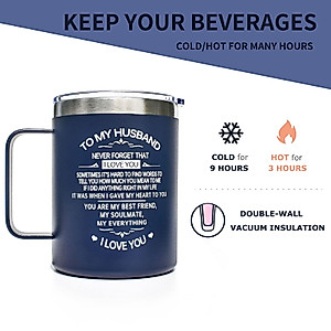 CHIUTUUY Personalized Gifts for Men, 14 OZ Stainless Steel Double Wall Insulated Coffee Mug/Tumbler with Lid and Straw, Funny Gifts for Him on Birthday, Anniversary, Valentine's Day (For Husband)