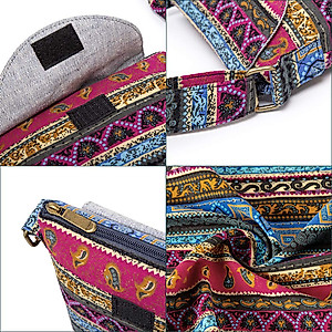 OPQRSTU Women's Retro Small Size Canvas Shoulder Bag Hippie Crossbody Handbag Casual Tote (Rose red)