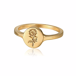 YeGieonr Sunflower Gold Rings for Women Non Tarnish 925 Sterling Silver Rings, Dainty Statement Ring, Waterproof Solid Gold Ring