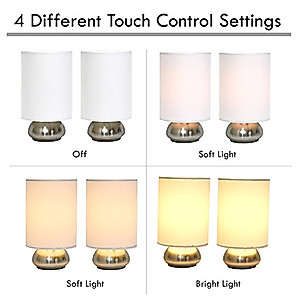 Simple Designs LT2016-IVY-2PK 9" Gemini 2 Pack Contemporary 4 Settings Touch Metal Mini Round Table Lamp Set with Fabric Shades for Home Décor, Nightstand, End Table, Bedroom, Living Room, Office, Foyer, Brushed Nickel and Ivory