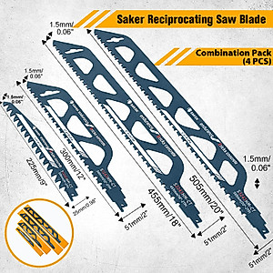 Saker Saw Blade-Demolition Masonry Reciprocating Hard Alloy Saw Blades for Cutting Wood,Porous Concrete,Brick Combination Pack(4 PCS)