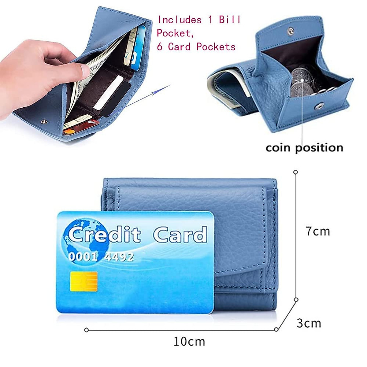 2023 New Unisex Anti-Credit Card Fraud Folding Mini Wallet, Women's Foldable Short Wallet, Vegan Mini Wallet For Women, Genuine Leather RFID Blocking Card Holder Organizer Pocket Mini Wallet (A)
