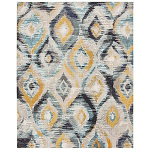 SAFAVIEH Monaco Collection Area Rug - 8' x 10', Blue & Multi, Ogee Trellis Watercolor Distressed Design, Non-Shedding & Easy Care, Ideal for High Traffic Areas in Living Room, Bedroom (MNC242J)