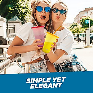 Hippozz Plastic Tumblers with Lid & Straw 5 Pack 16 Oz Color Changing Cups with Lids & Straws Colorful Tumblers with Straw BPA Free Kids Cups with Lids for Parties Reusable Coffee Cups