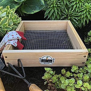 Raw Rutes Cedar Garden Sifter for Compost, Dirt and Potting Soil - Made in The USA - Sustainable Cedar - Heavy Duty Stainless Grate (Hand Held Garden Sifter)