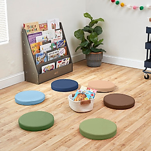 ECR4Kids SoftZone Floor Cushions with Handles, 2" Deluxe Foam, Round, Earthtone, (6-Pack)