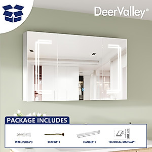 Deer Valley DV-1VM0238 Medicine Cabinets for Bathroom with Mirror, 39.97"x 23.62" Wall Mounted LED Medicine Cabinet Organizer with Defogger, Dimmer, Bluetooth Speaker, Three Doors