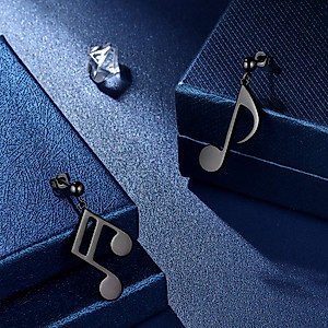 Beautlace Musical Note Staff Stud Earrings Black Gun Plated Asymmetry Treble Clef Music Note Studs Jewelry Gifts for Music Lover KE0044K