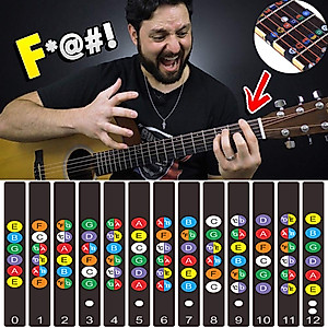 Guitar Fretboard Stickers, Kimlong Color Coded Note Decals Fingerboard Frets Map Sticker for Beginner Learner Practice Fit 6 Strings Acoustic Electric Guitars with 5 Guitar Picks & 1 Bridge Pin Puller