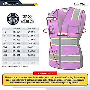JKSafety 9 Pockets Women Hi-Vis Reflective Safety Vest | Mesh Neon Purple | Reflective Strips with Yellow Extended Trims | ANSI Compliant (168-Purple, L)