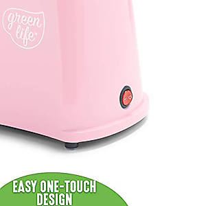 GreenLife Electric Popcorn Maker Hot Air Popper, Corn Kernal Measuring and Butter Melting Tray, Easy one Switch, Pink