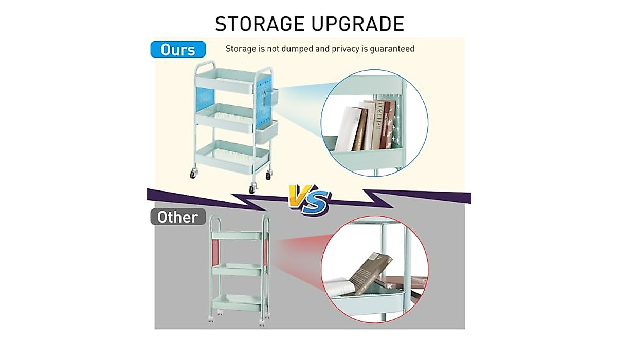 3 Tier Rolling Utility Cart with Pegboards & Wheels