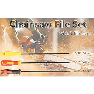 SKZIRI Chainsaw File Set 3 Sizes 5/32, 7/32, 3/16 inch, Chainsaw Sharpener Set Tool Kit Chain Sharpening File Sharpening File Steel with Plastic Handle Round Files for Chainsaw Chain
