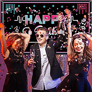 Music Happy Birthday Party Backdrop Musical Social Media Birthday Party Supplies Social Media Photography Background Large Fabric Banner for Teens, 73 x 43 Inches