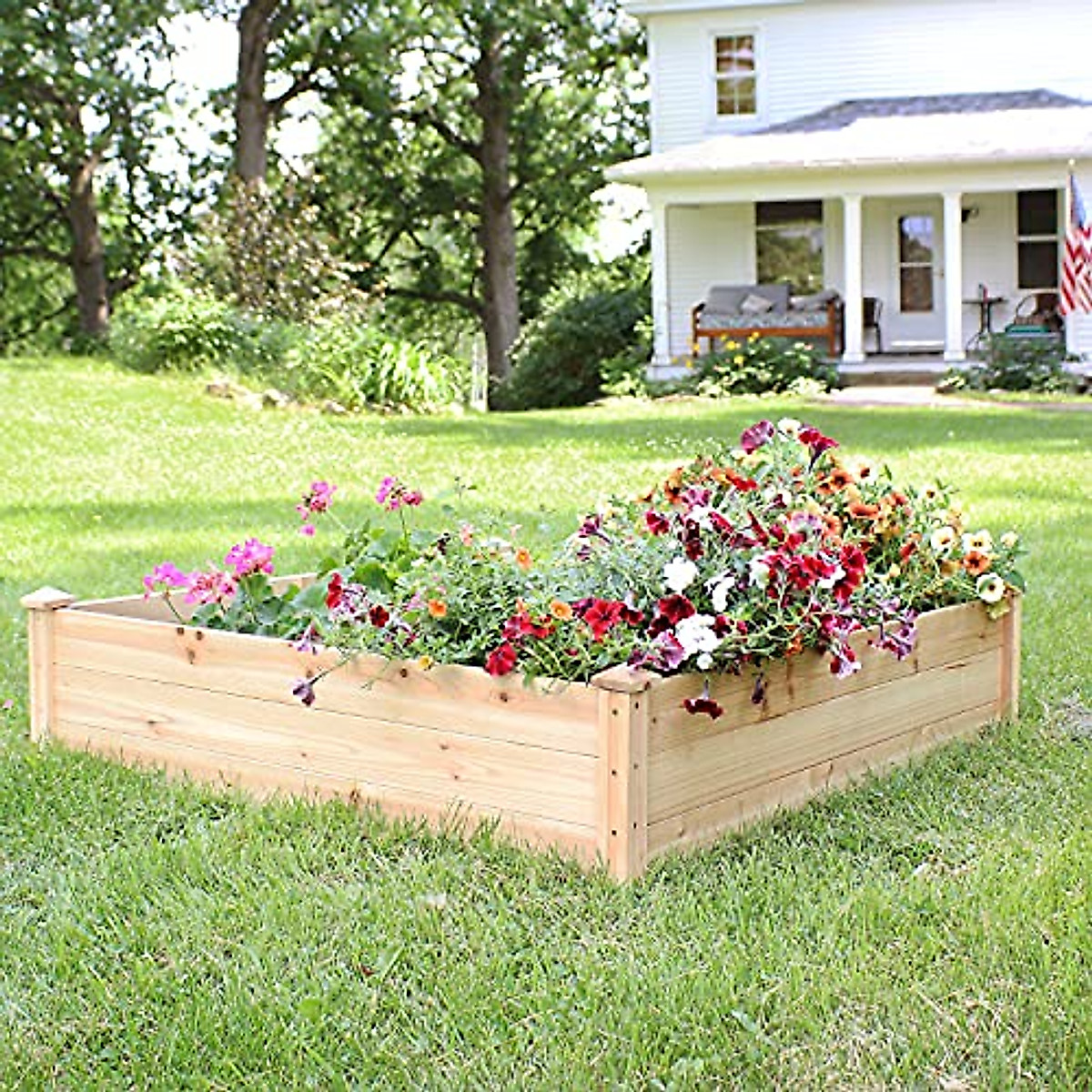 Sunnydaze Outdoor Square Wood Raised Garden Bed - 48-Inch Square - Elevated Planter Box for Flower, Vegetable, and Herb Gardening - Perfect for Garden or Yard