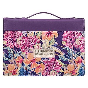 Christian Art Gifts Women's Fashion Bible Cover Blessed is The One Jeremiah 17:7, Purple Floral Faux Leather, Large