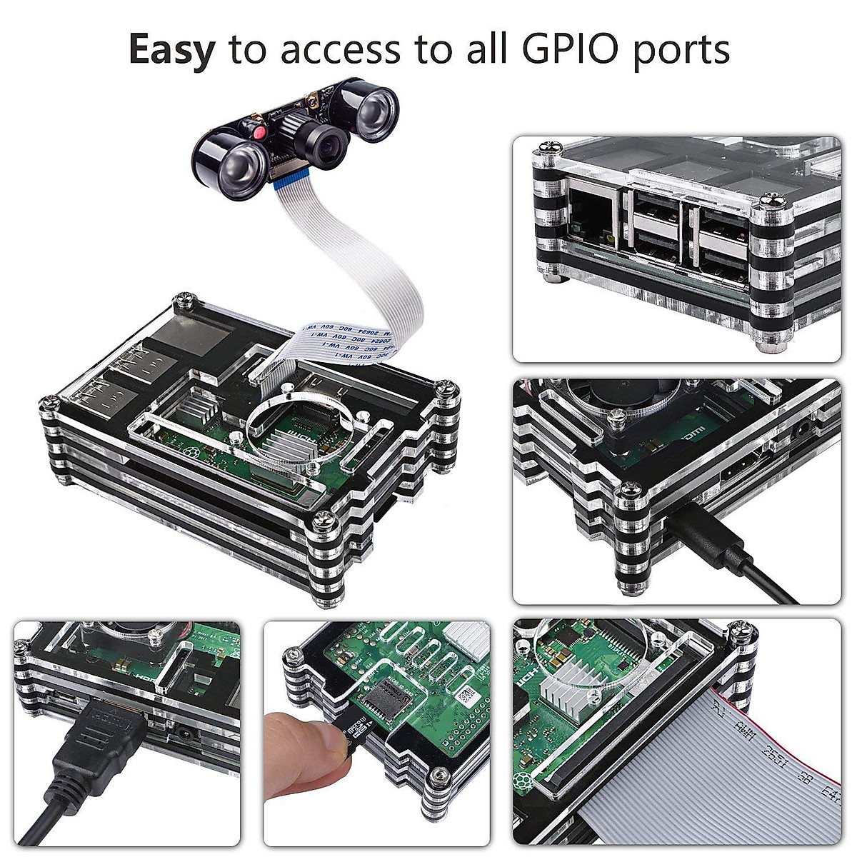 Smraza Raspberry Pi 3 B+ Case with Fan, 5V 2.5A Power Supply and 3 Heat Sinks for Raspberry Pi 3 Model B+ (B Plus), 3B, 2B