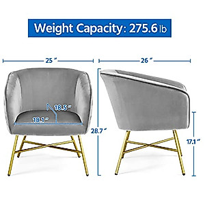 Yaheetech Accent Chair Armchair Living Room Chair Upholstered Barrel Chair Velvet Comfy Lounge Chair Sofa Side Chair for Living Room Bedroom Dining Room Office Grey