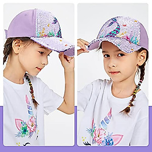 Baby Girls Baseball Cap Toddlers Baseball Hat Baby Girls Snapback Cap Adjustable Trucker Cap for Kids Ages 4-8 Years Girls Cute Visor Hat with Mermaid