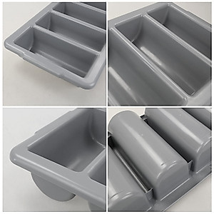 Tyminin 4-Compartment Commercial Cutlery Tray, Plastic Drawer Silverware Organizer, Grey, Pack of 4
