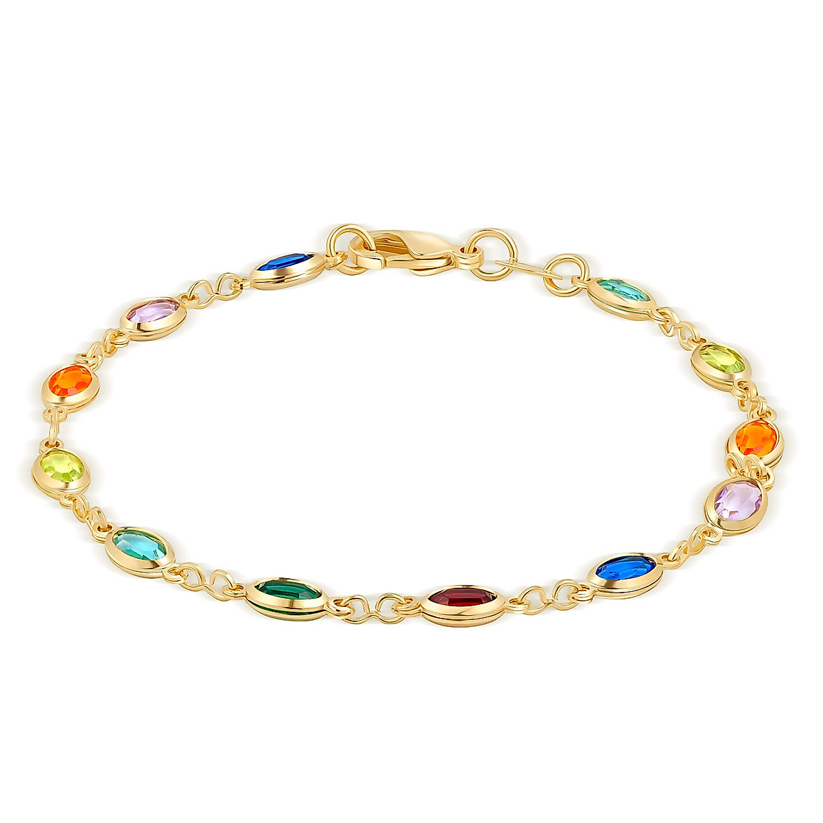 Barzel 18K Gold Plated Multicolor Crystal Bracelet in 7.5 Inches - Made In Brazil
