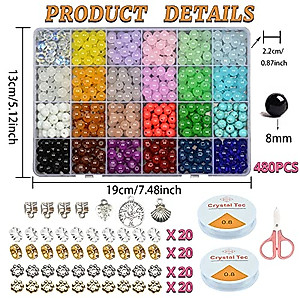 JIYIEW 8mm Glass Beads for Jewelry Making,24 Color DIY Crystal Gemstone Loose Beads Bracelet Neacklace Making Kit Round Spacers Stone Turquoise Beads Charms for Adults Jewelry Making Supplies