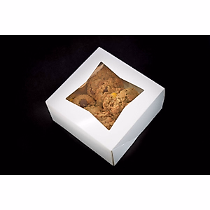 6" x 6" x 3" White Bakery Box | Auto-Popup | Small Pie Boxes with Window | 20 Pack