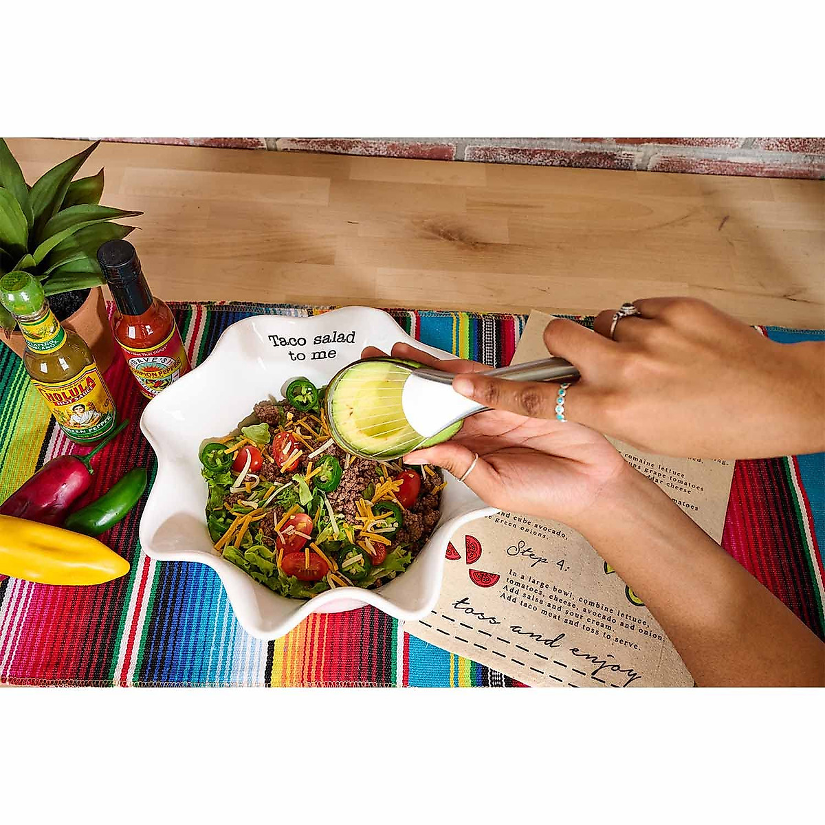 Mud Pie Circa Taco Salad Bowl and Towel Set, White, 5" x 10" dia