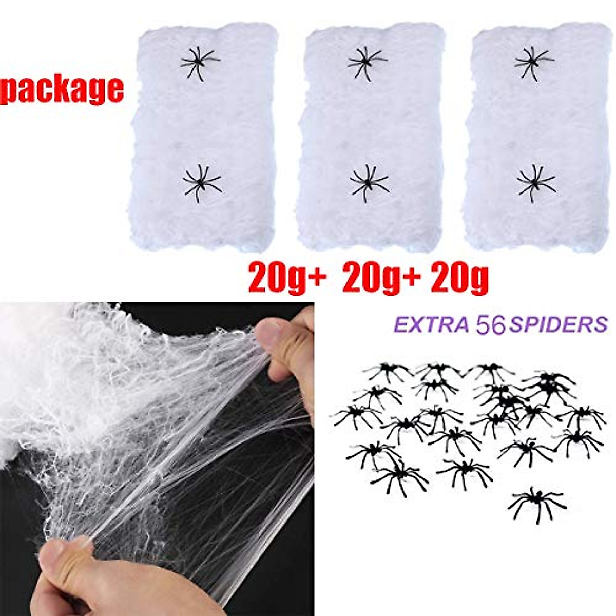 600sqft Halloween Stretch Spider Webs Indoor & Outdoor Spooky Spider Webbing with 56 Fake Spiders for Halloween Decorations