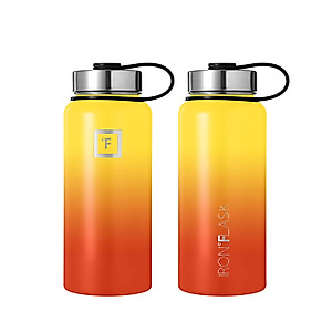 IRON °FLASK Sports Water Bottle - Wide Mouth with 3 Straw Lids - Stainless Steel Gym & Outdoor Bottles for Men, Women & Kids - Double Walled, Insulated Thermos, Metal Canteen - Fire, 32 Oz