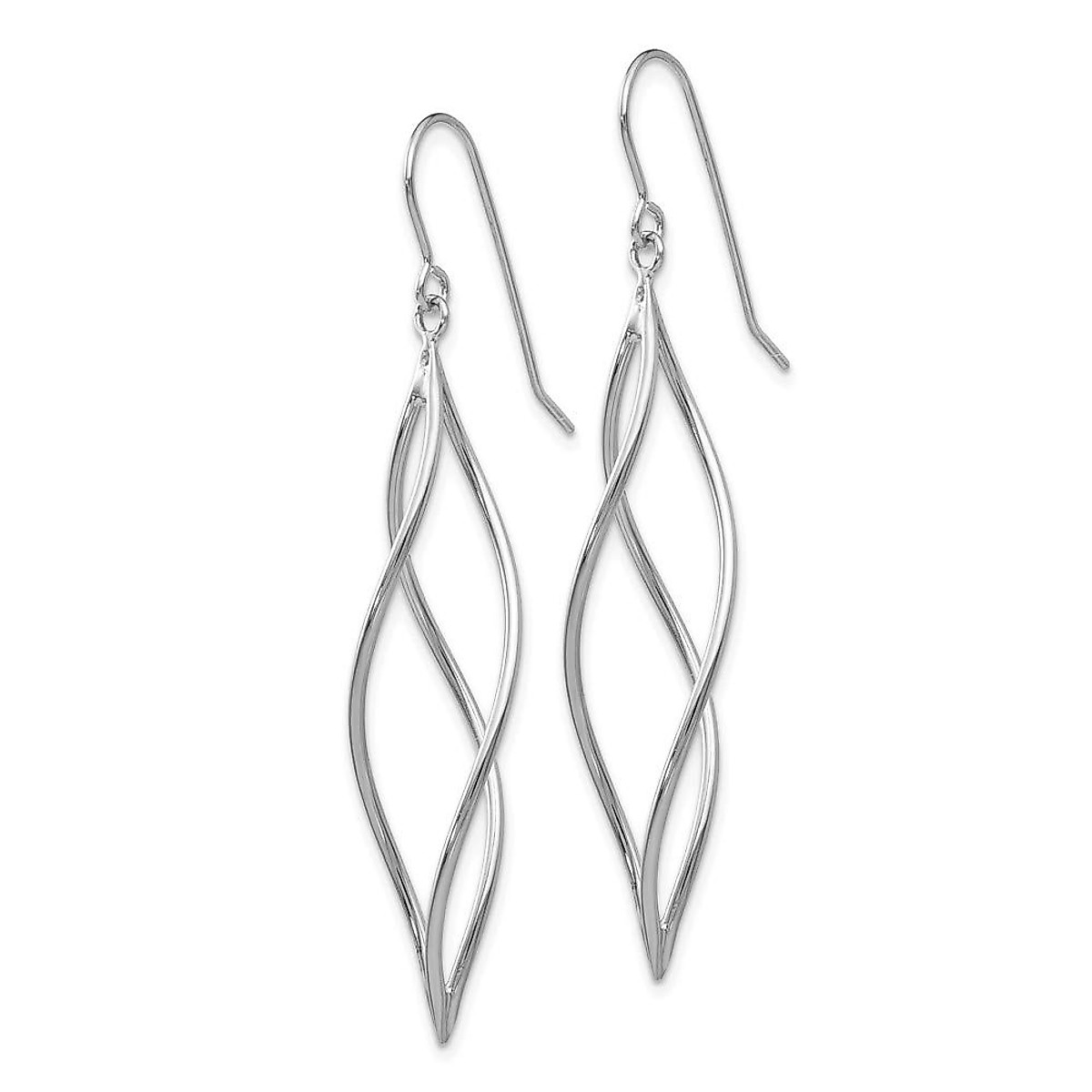 14K White Gold Polished Long Twisted Dangle Earrings