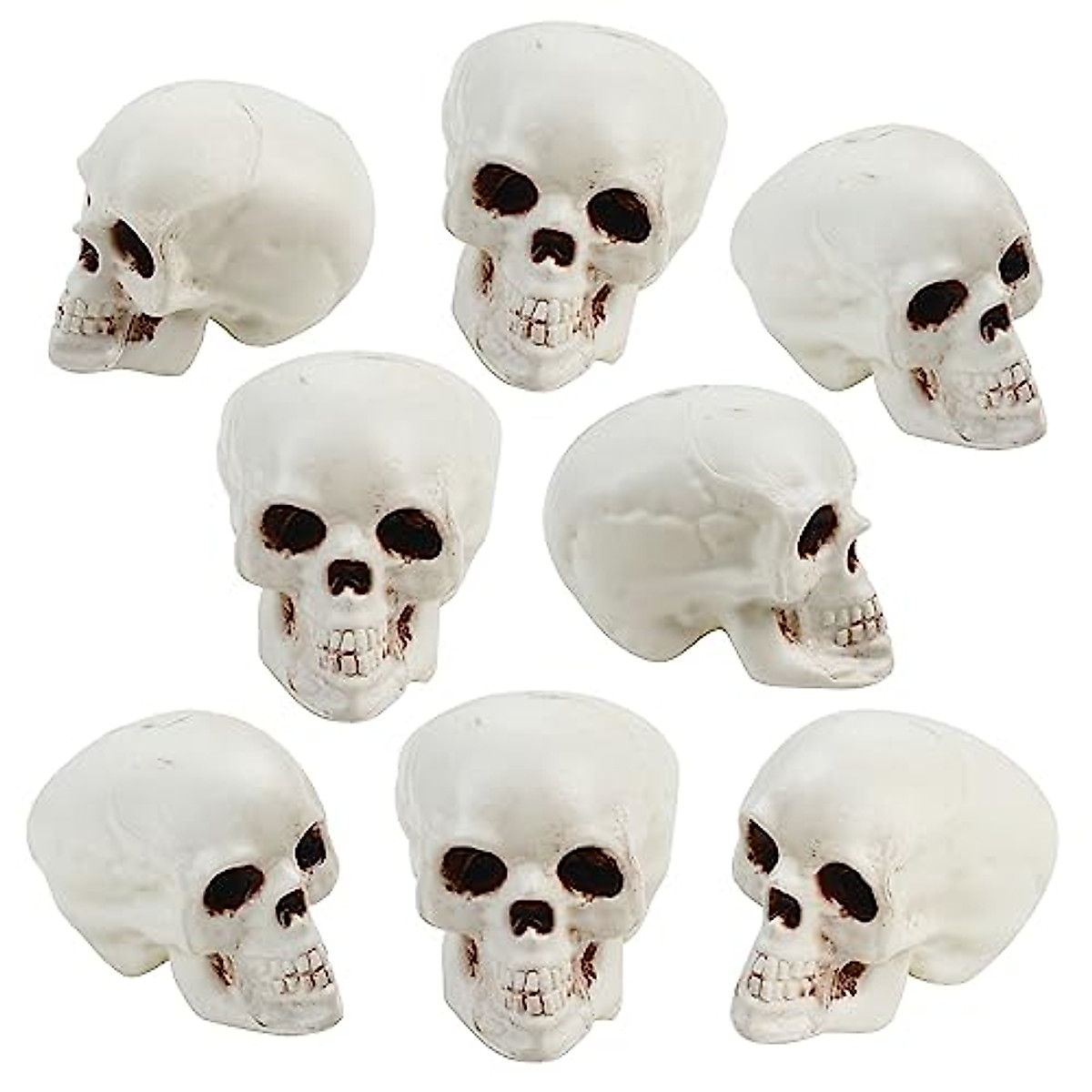 KIMOBER 8PCS Halloween Skull Heads Decor,Plastic Realistic Human Skeleton Skulls Head Prank Props for Party Bar Home Table Decorations (1.8 x 2 x 2.4 Inches)