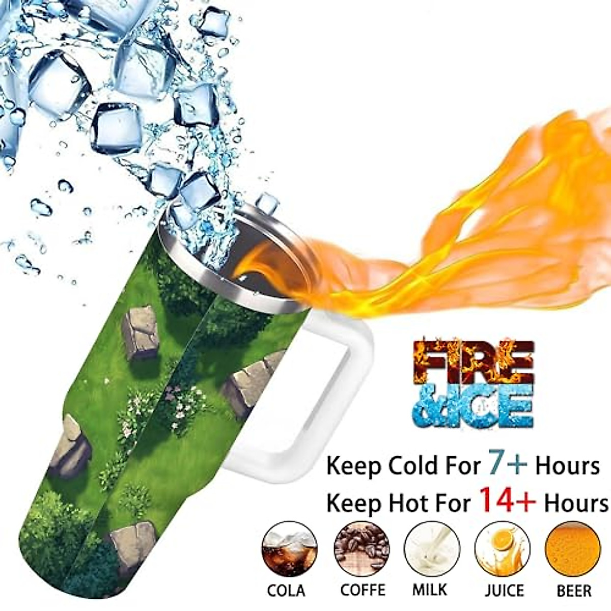 FOCIUZTA 40oz Grassland and Stone Pattern Tumbler with Lid, Travel Coffee Cup, Ideal for Easter, Gaming Enthusiast, Mother Day, and Birthday Gifts