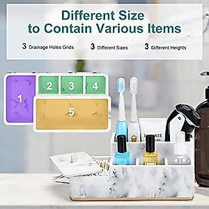 Toothbrush Holder, Aimou Bathroom Organizer Countertop, Bathroom Counter Storage Electric Toothbrush Toothpaste Razor Holder for Bathroom/Vanity, Cotton Ball, Cotton Swab, Floss, Marble White