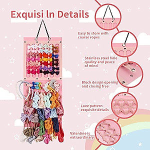 COSIFO Headband Holder Organizer for Baby Girl, Large Capacity Hair Bows Hanging Organizer, Bow Storage w/Heart-Shape Velvet Hangers for Girls Room, Door, Closet
