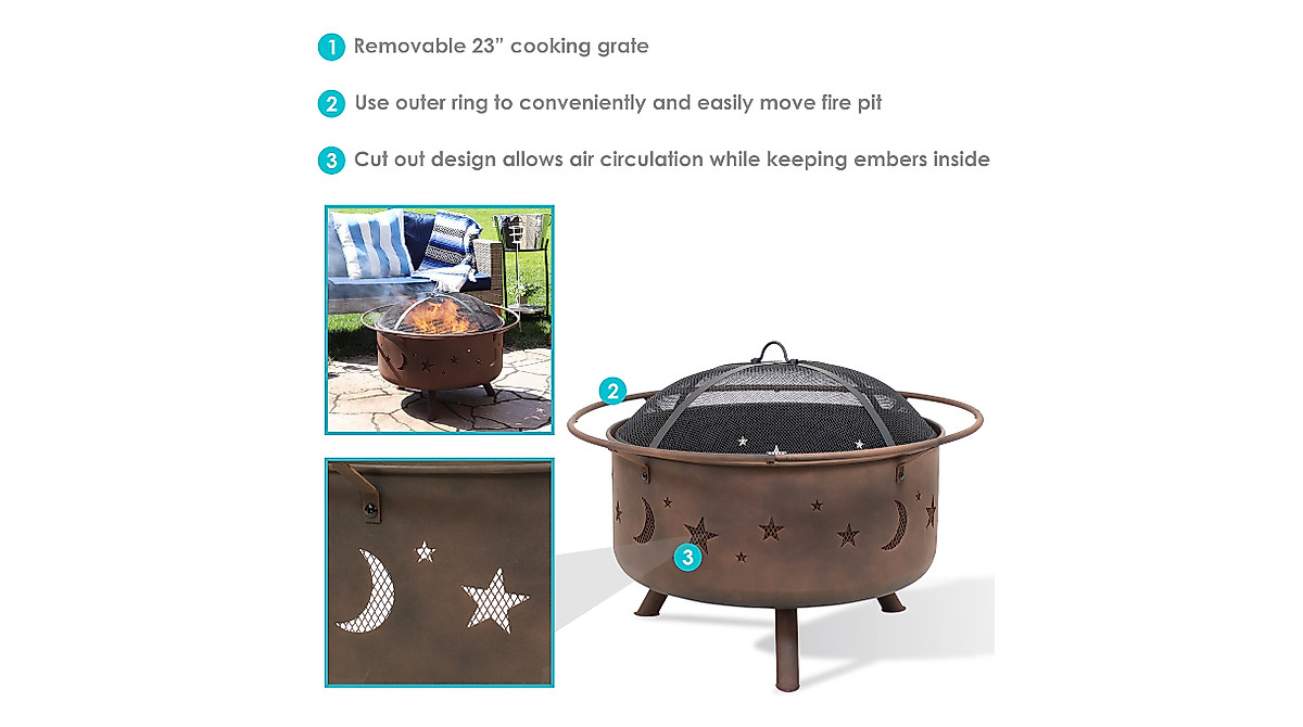 Sunnydaze 30-Inch Cosmic Fire Pit & Grill - Worry-Free Fun