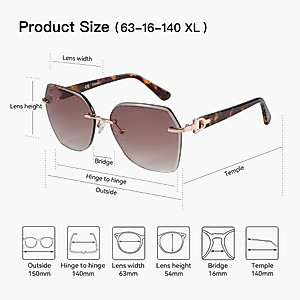 ZENOTTIC Oversized Rimless Sunglasses for Women Geometric Diamond Cutting Gradient Lens UV Protection Fashion Shades Trendy
