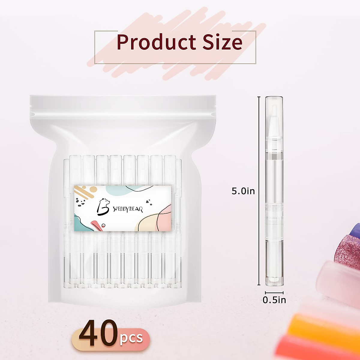 WEBBYBEAR 40 Pieces 3 ml Cuticle Oil Pen, Empty Nail Oil Pen, Transparent Twist Pens with Brush Tip, Cosmetic Lip Gloss Containers Eyelash Growth Liquid Tube, with 3 Stickers