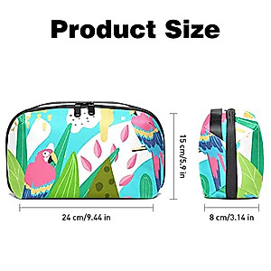 Travel Cord Organizer, Tech Organizer, Electronics Organizer, Cable Organizer Bag, Modern Cartoon Tropical Plant Parrot
