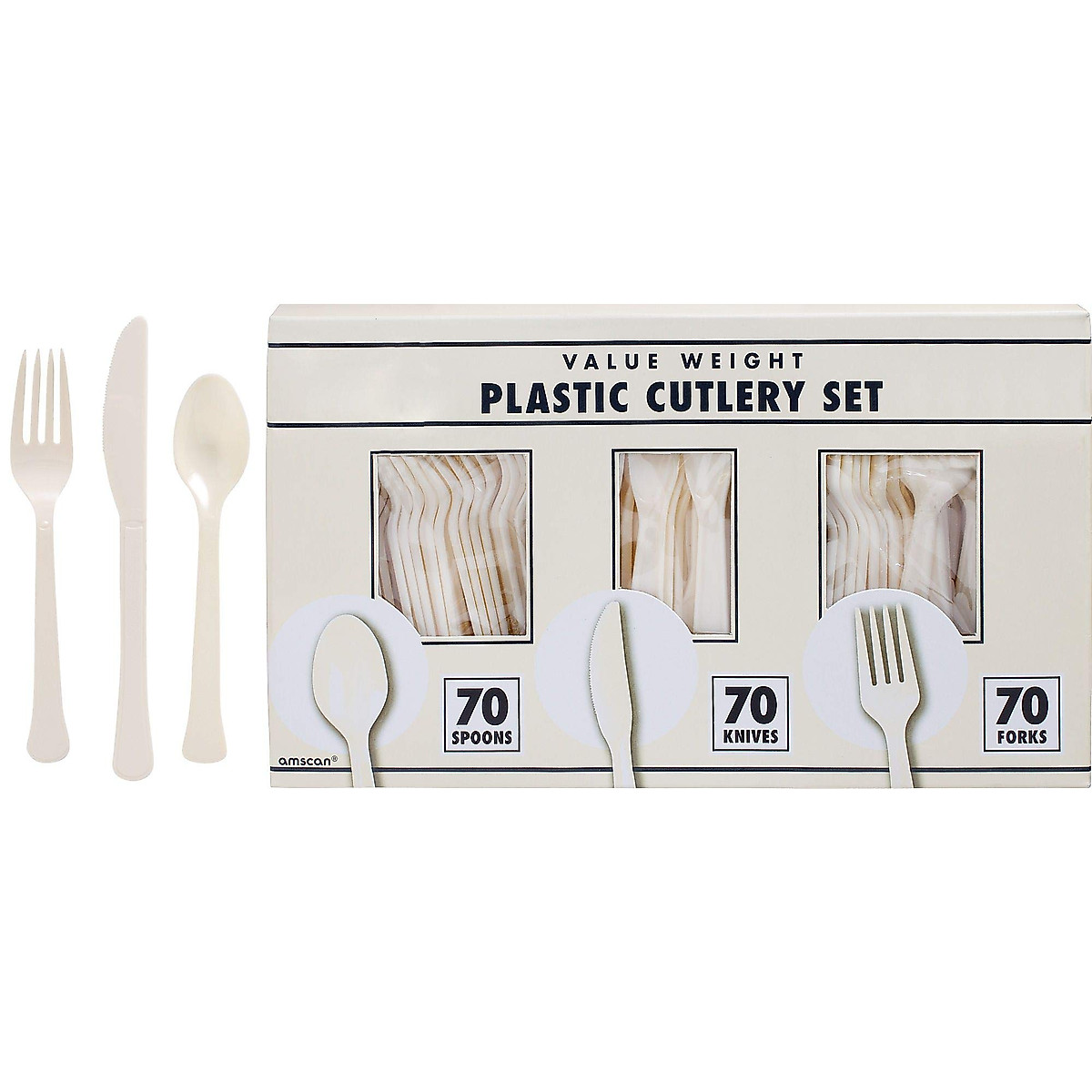 Vanilla Creme Plastic Heavy Weight Assorted Cutlery (200 Count) - Premium Disposable Plastic and Sturdy Cutlery, Perfect for Home Use and All Kinds of Occasions
