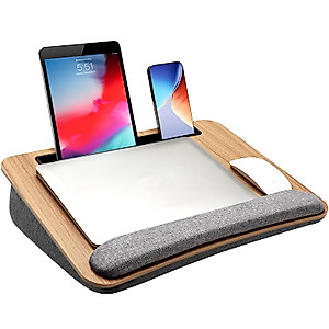 LORYERGO Lap Desk, Lap Desk for Laptop, Fits up to 15.6", Lap Stand for Bed & Couch, Laptop Lap Desk with Cushion, w/ Wrist Pad & Media Slot, for Adult & Kid -LELD12
