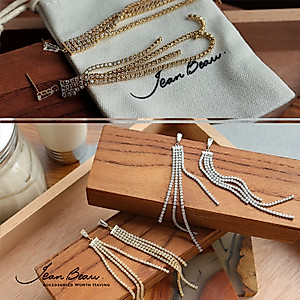 JeanBeau Simple Long Tassel Chain Earrings for Women, Minimalist Gold Brass Rhinestone Cubic Zirconia Strand Bridal Chandelier Fringe Waterfall Dangle Drop Earrings Jewelry Gifts