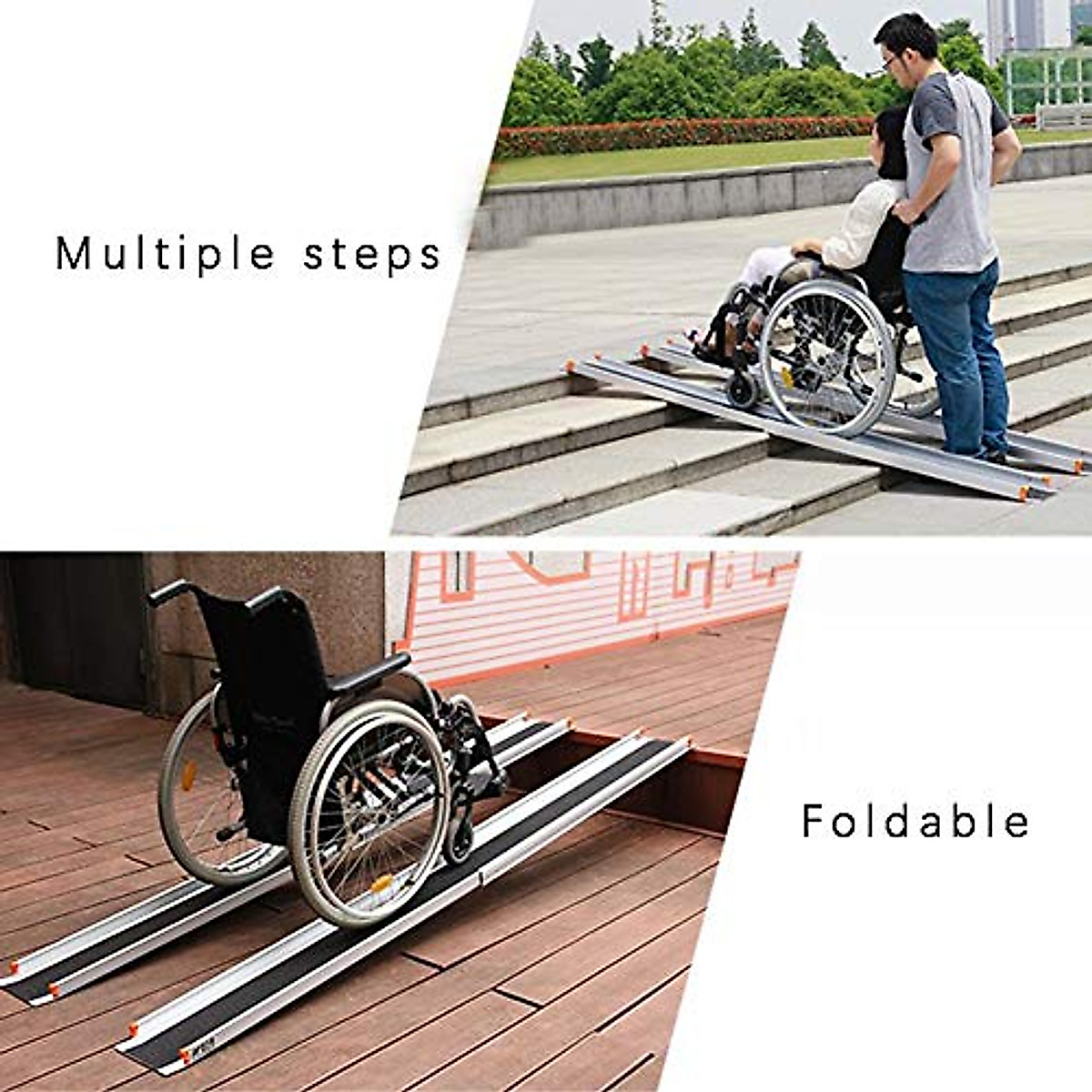 GUENZO Threshold Ramp, Threshold Ramp Scalable Design Aluminum Alloy Nylon Handle Easy to Carry Anti-Slip Matte Paper Wheelchair Baby Carriage Aluminum Ramp, 2 Tablets (Color : Silver, Size : 150cm)