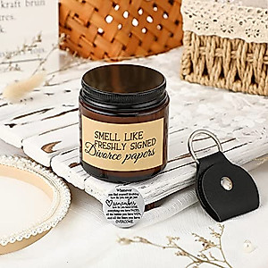 Coume 3 Pcs Divorce Lavender Scented Candle Gifts for Women Funny Candles Pocket Hug Token and PU Leather Keychain Breaking up Friends Sister Coworker Men Female